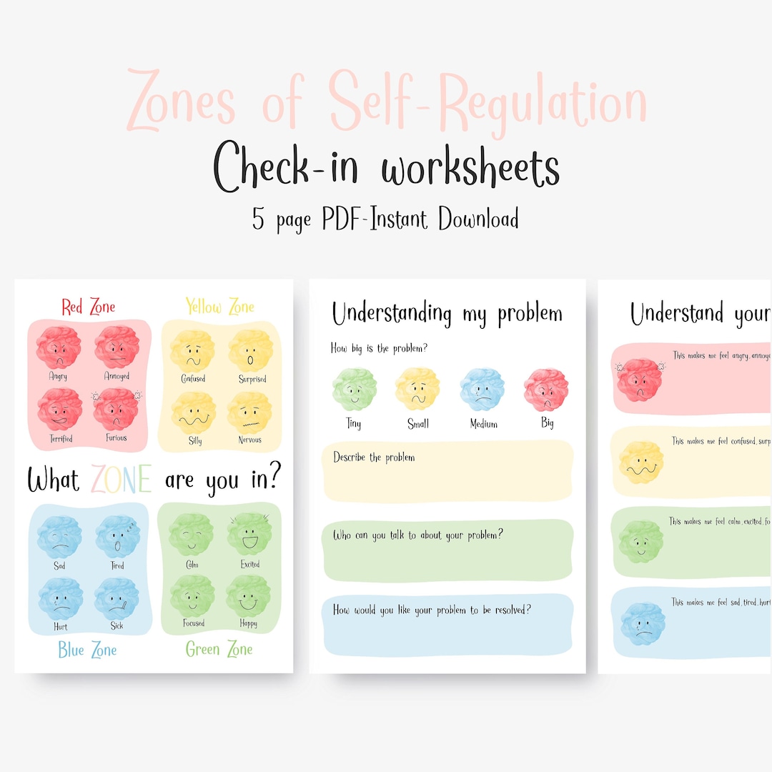 Zones of Self-regulation Feelings Worksheets Childrens - Etsy