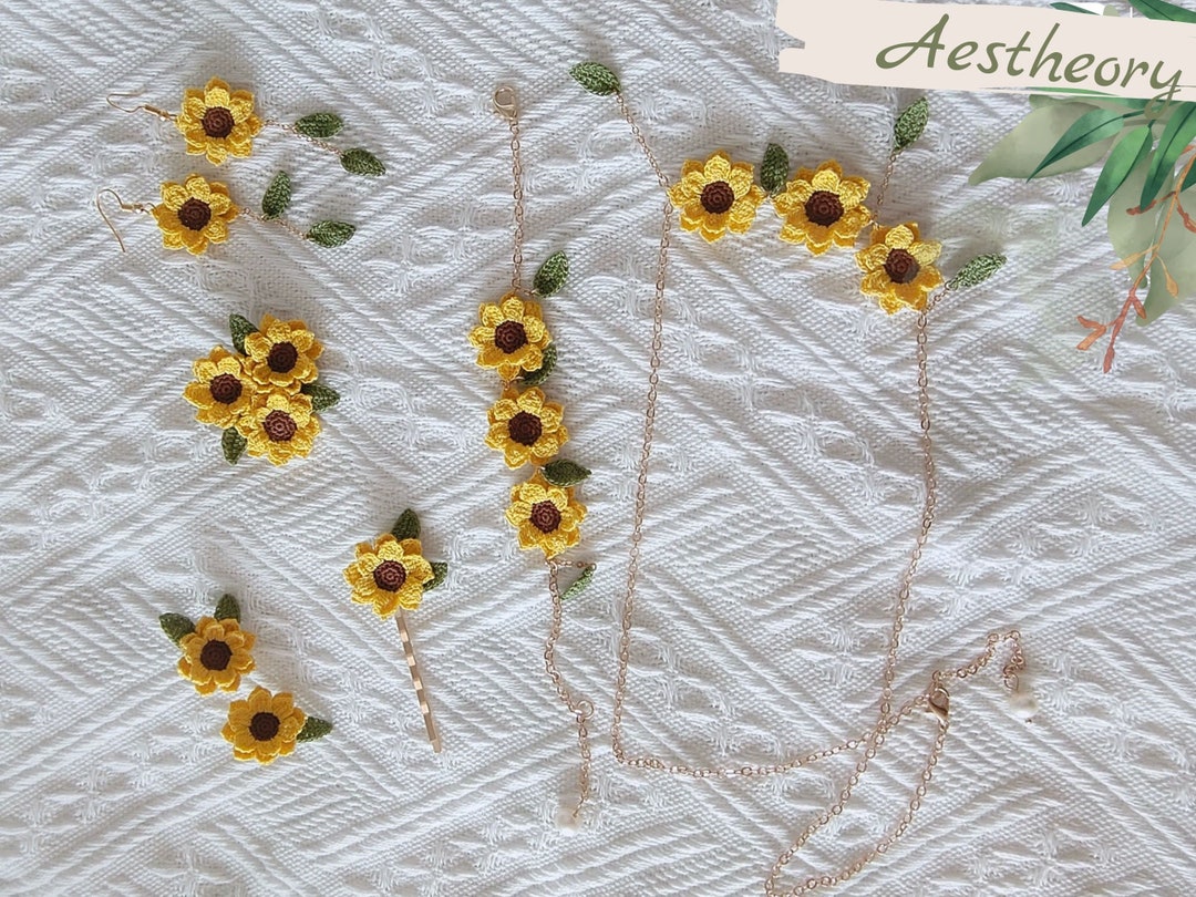Crochet Sunflower Brooch, Pin, Sunflower Bookmark, Sunflower Hairpin ...