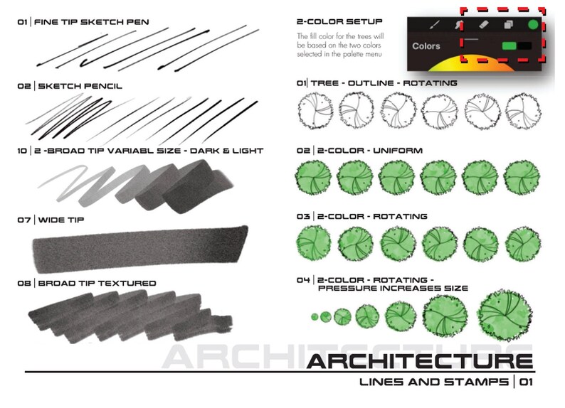Architecture and Site Plan Sketch Tool Brush Set for Procreate. Copic ...