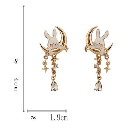 Cute Moon Rabbit Star Earrings, Cute Rabbit Dangle Earrings, Fairytale ...