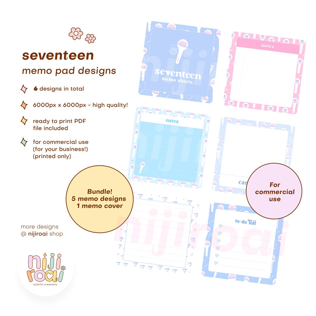 Seventeen Memo Pad To-do List Carat Printable Notepad Design Bundle ...