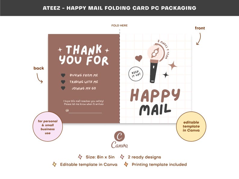 Kpop Ateez Happy Mail Printable Photocard Packaging Envelope Editable ...