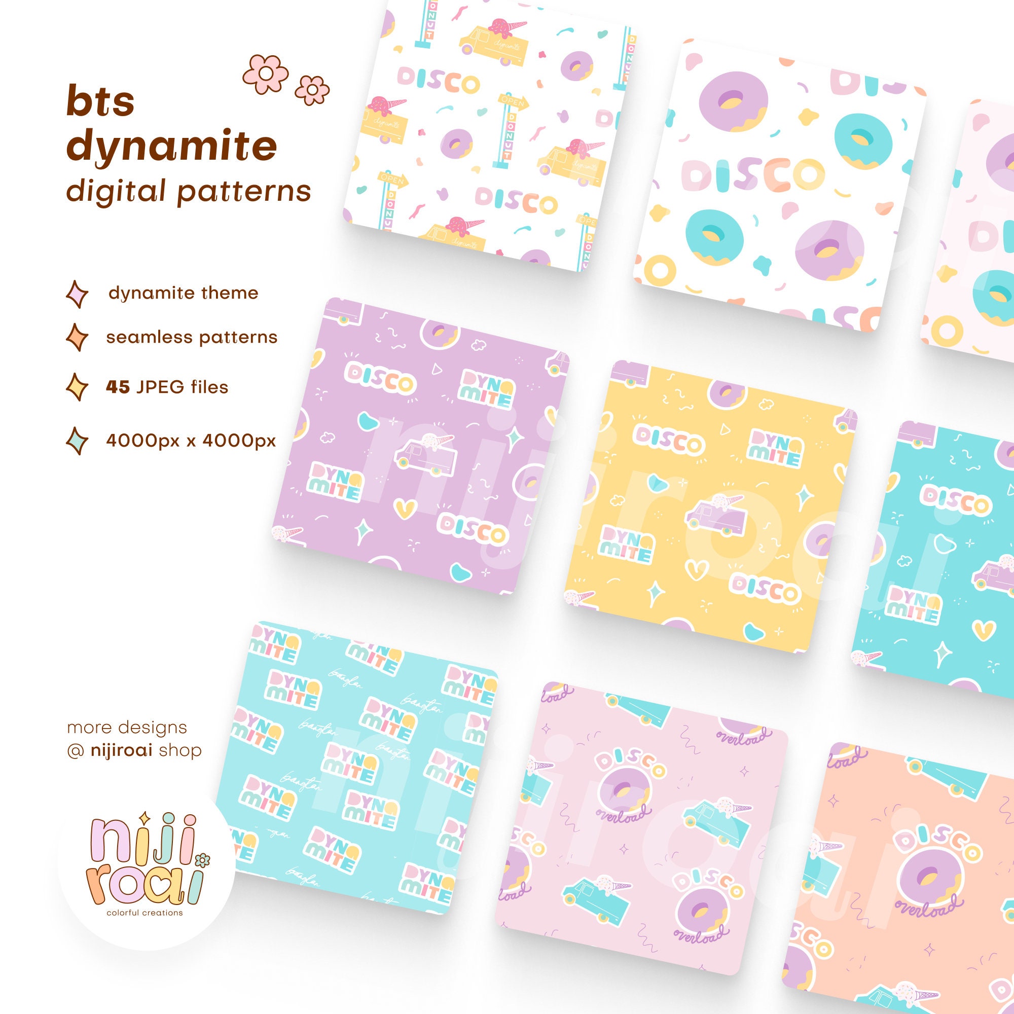 BTS Dynamite Pastel Donut Ice Cream Theme Kpop Digital Pattern ...