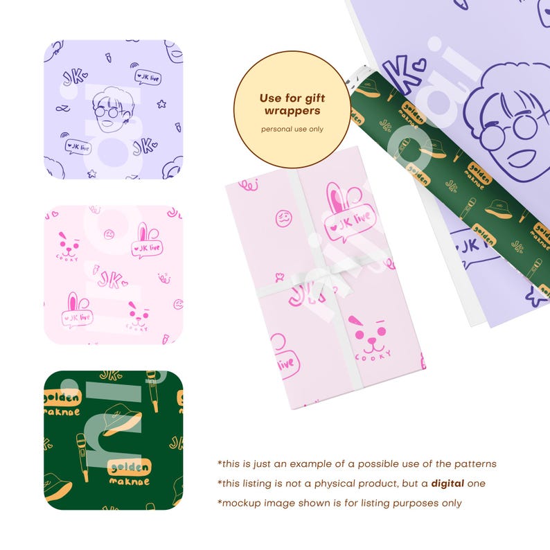 BTS Jungkook Kpop Digital Pattern Wallpaper Pack Digital Paper ...