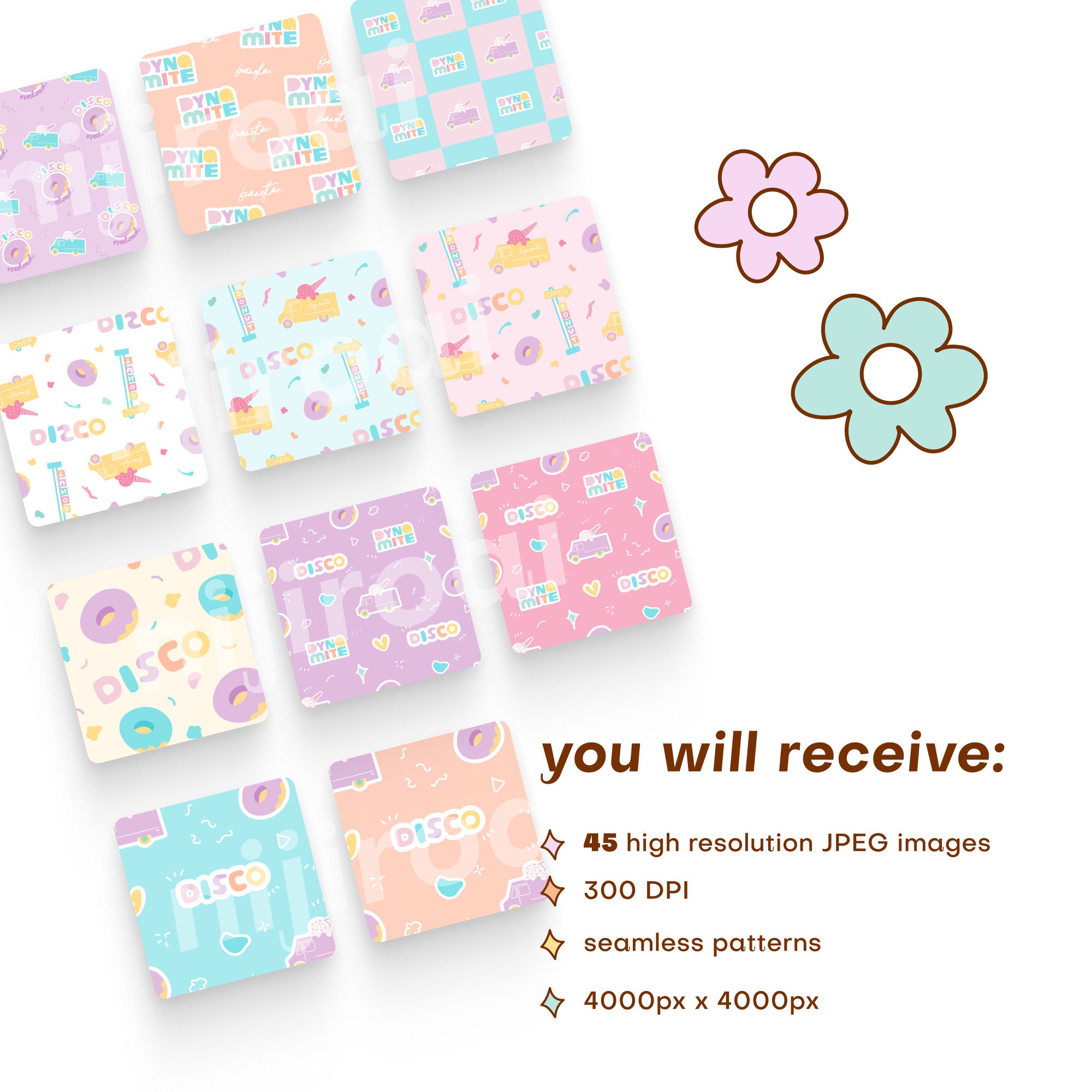 BTS Dynamite Pastel Donut Ice Cream Theme Kpop Digital Pattern ...