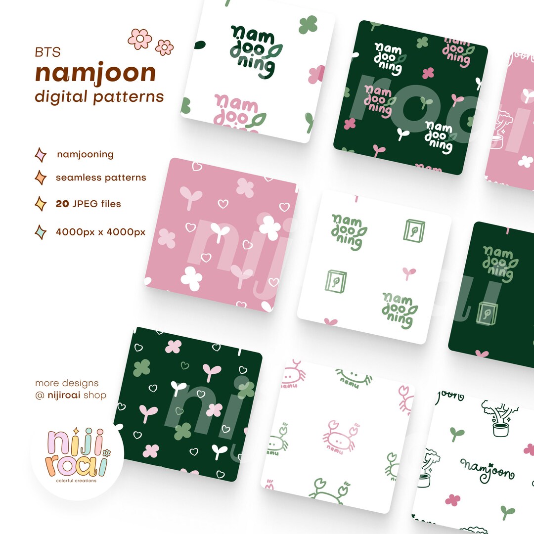 BTS KPOP RM Namjooning Plants Green and Pink Digital Pattern, Wallpaper ...