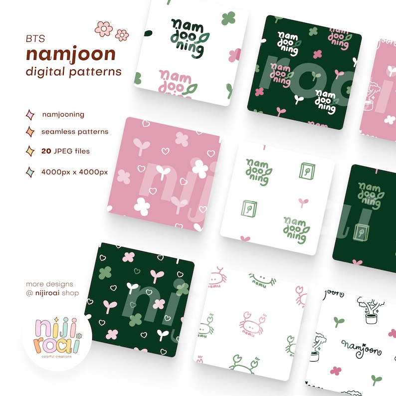 BTS KPOP RM Namjooning Plants Green and Pink Digital Pattern, Wallpaper ...