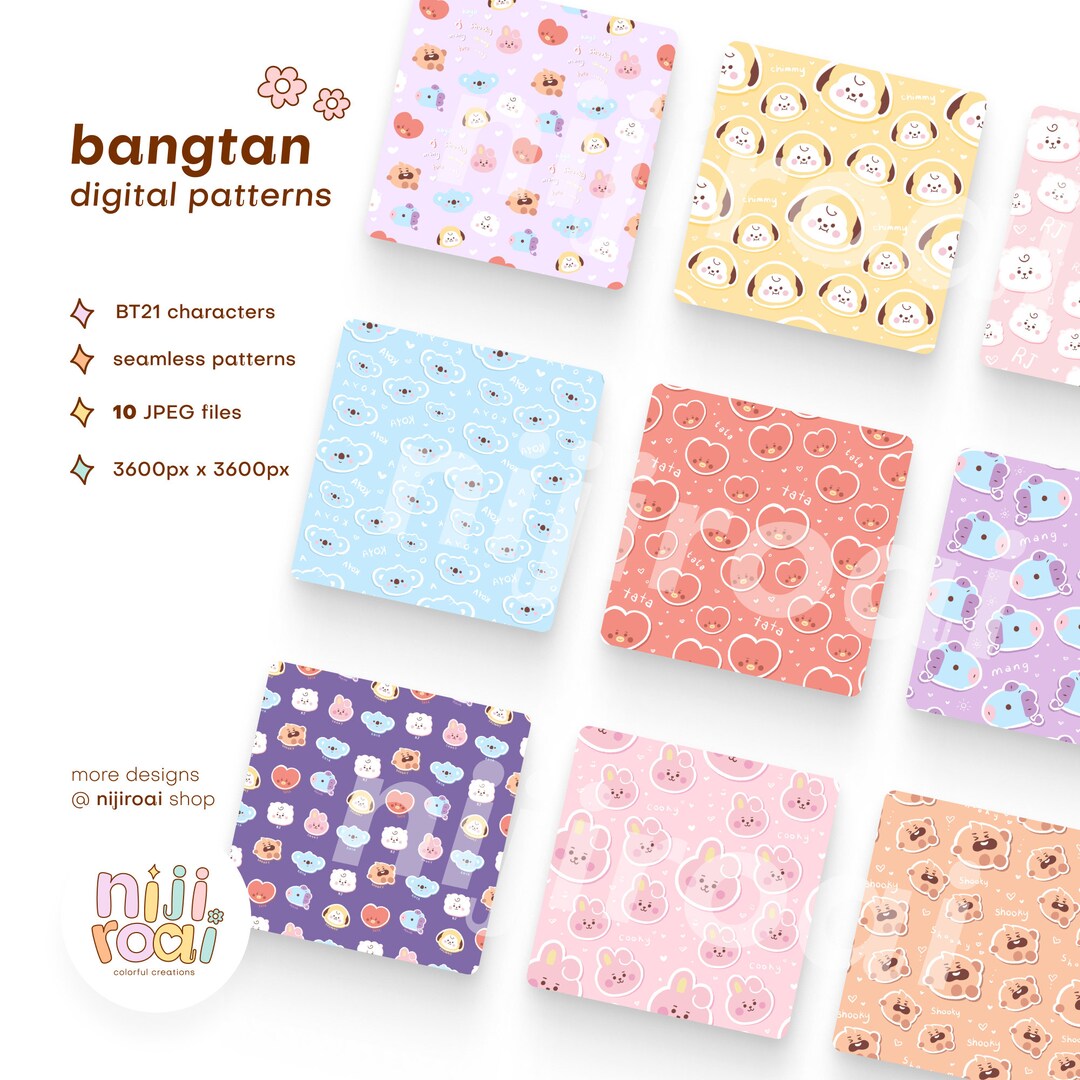 BTS BT21 Kpop Digital Pattern Wallpaper Pack Digital Paper Stationery ...