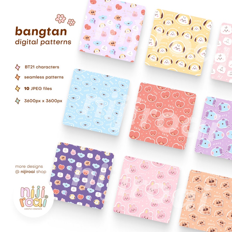 BTS BT21 Kpop Digital Pattern, Wallpaper Pack - Etsy