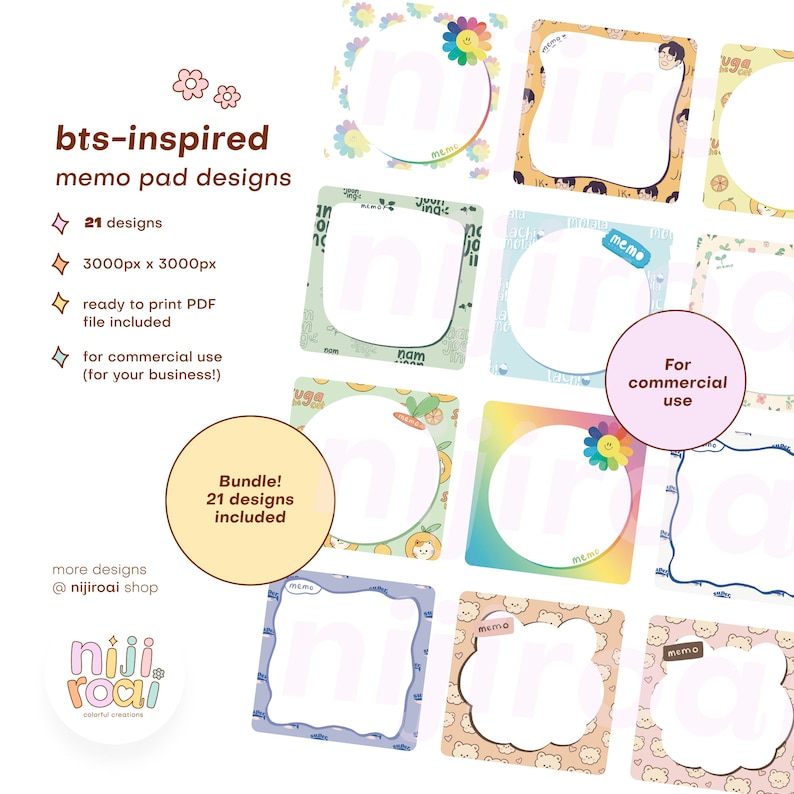 BTS Theme Memo Pad Printable Digital Goodnotes Notepad Design KPOP ...