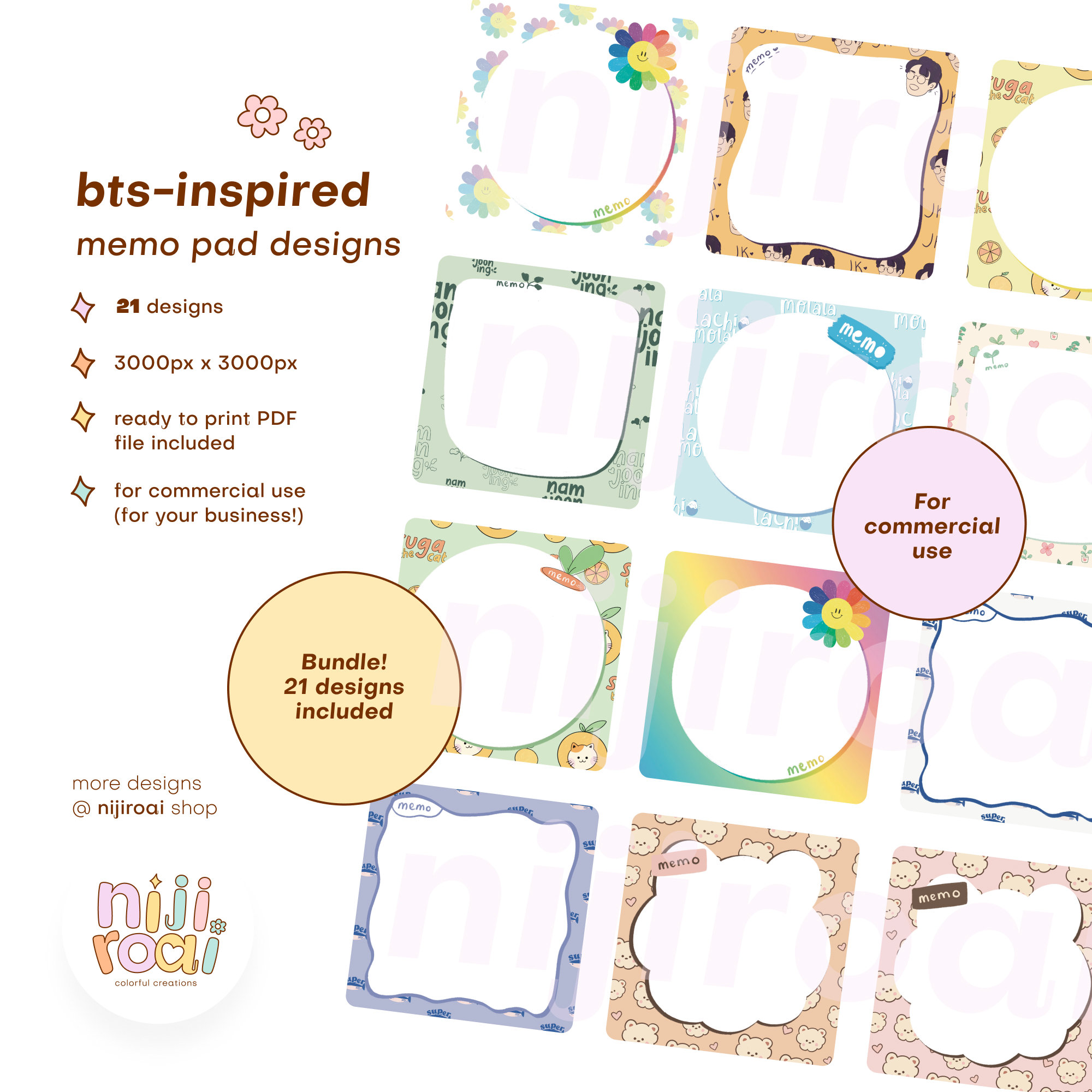 BTS Theme Memo Pad Printable Digital Goodnotes Notepad Design KPOP ...