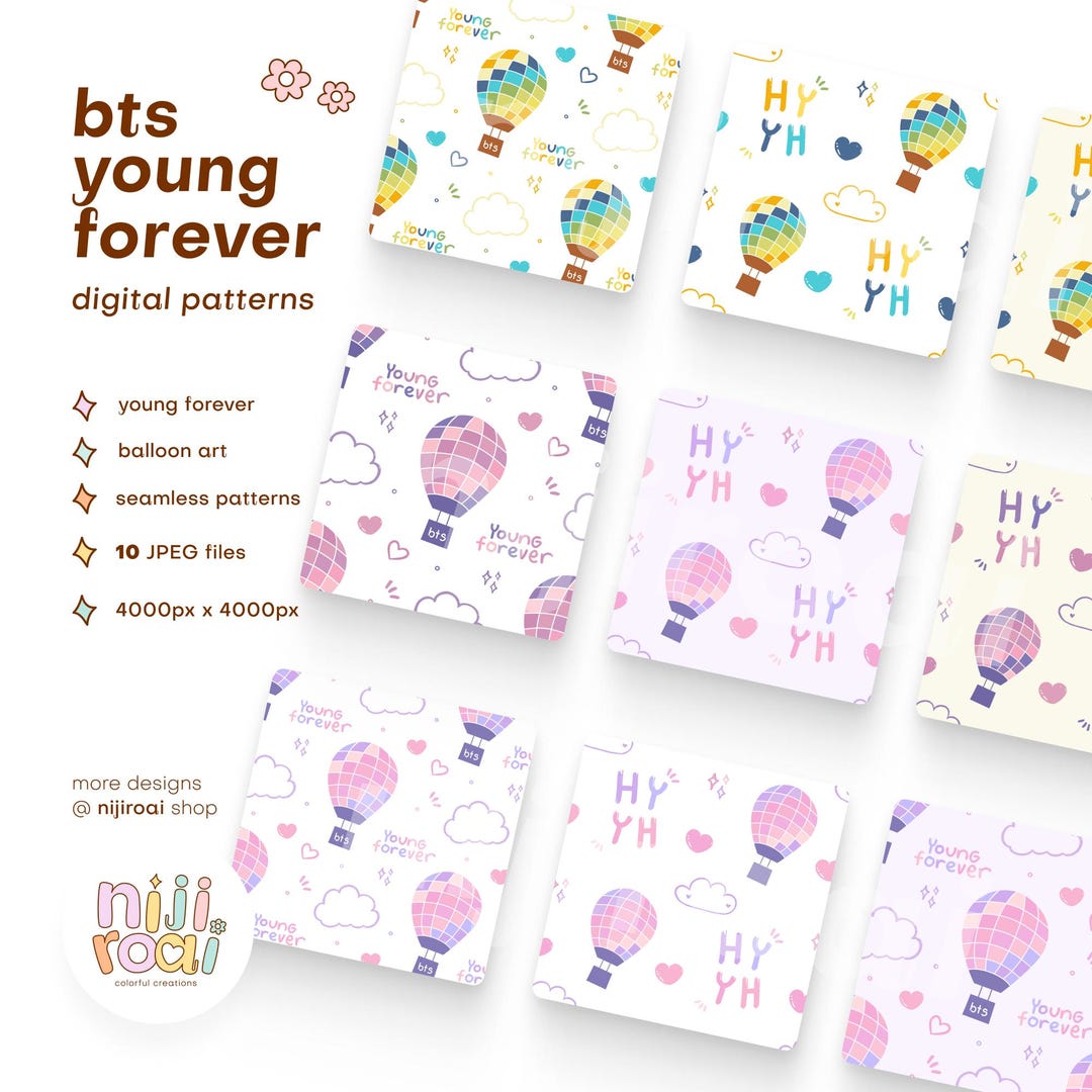 BTS Balloon Young Forever Digital Pattern Wallpaper Pack Digital Paper ...