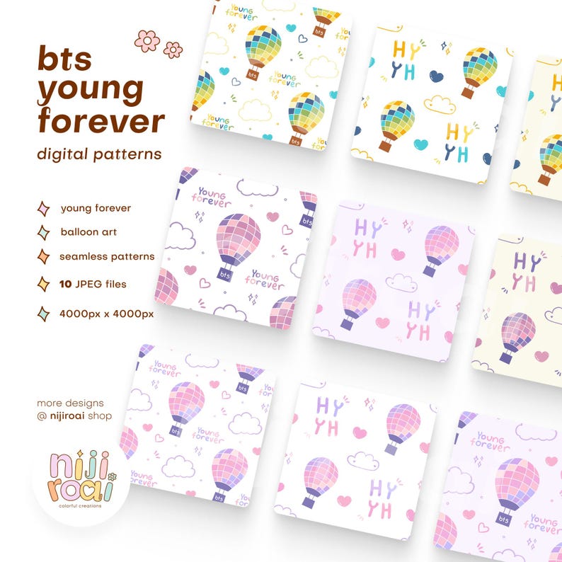 BTS Balloon Young Forever Digital Pattern Wallpaper Pack Digital Paper ...