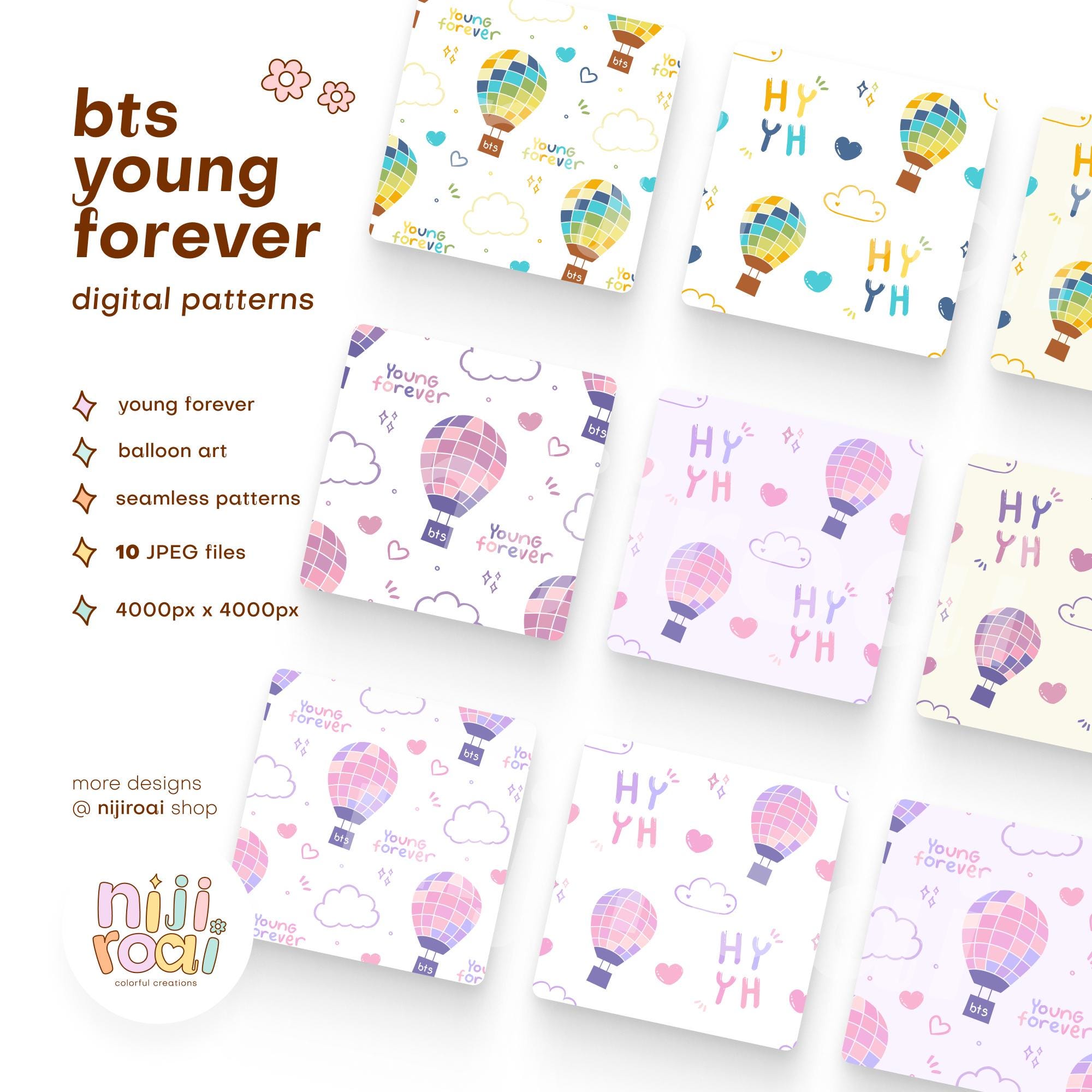 BTS Balloon Young Forever Digital Pattern Wallpaper Pack Digital Paper ...