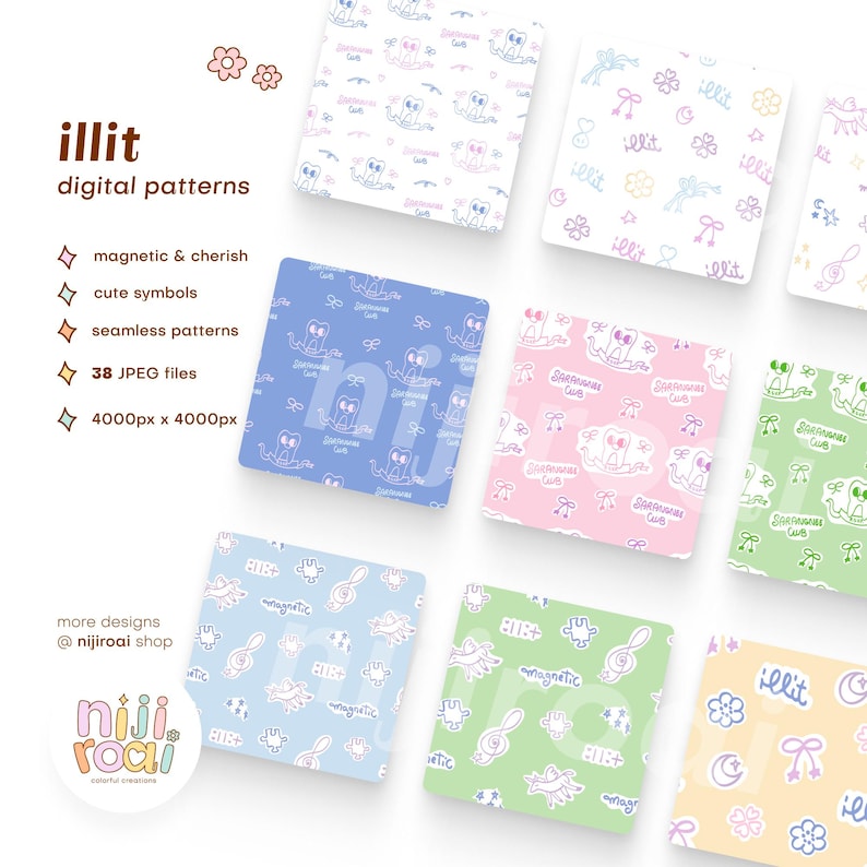 Illit Cherish Cute Digital Paper K-pop Magnetic Patterns for Planners ...