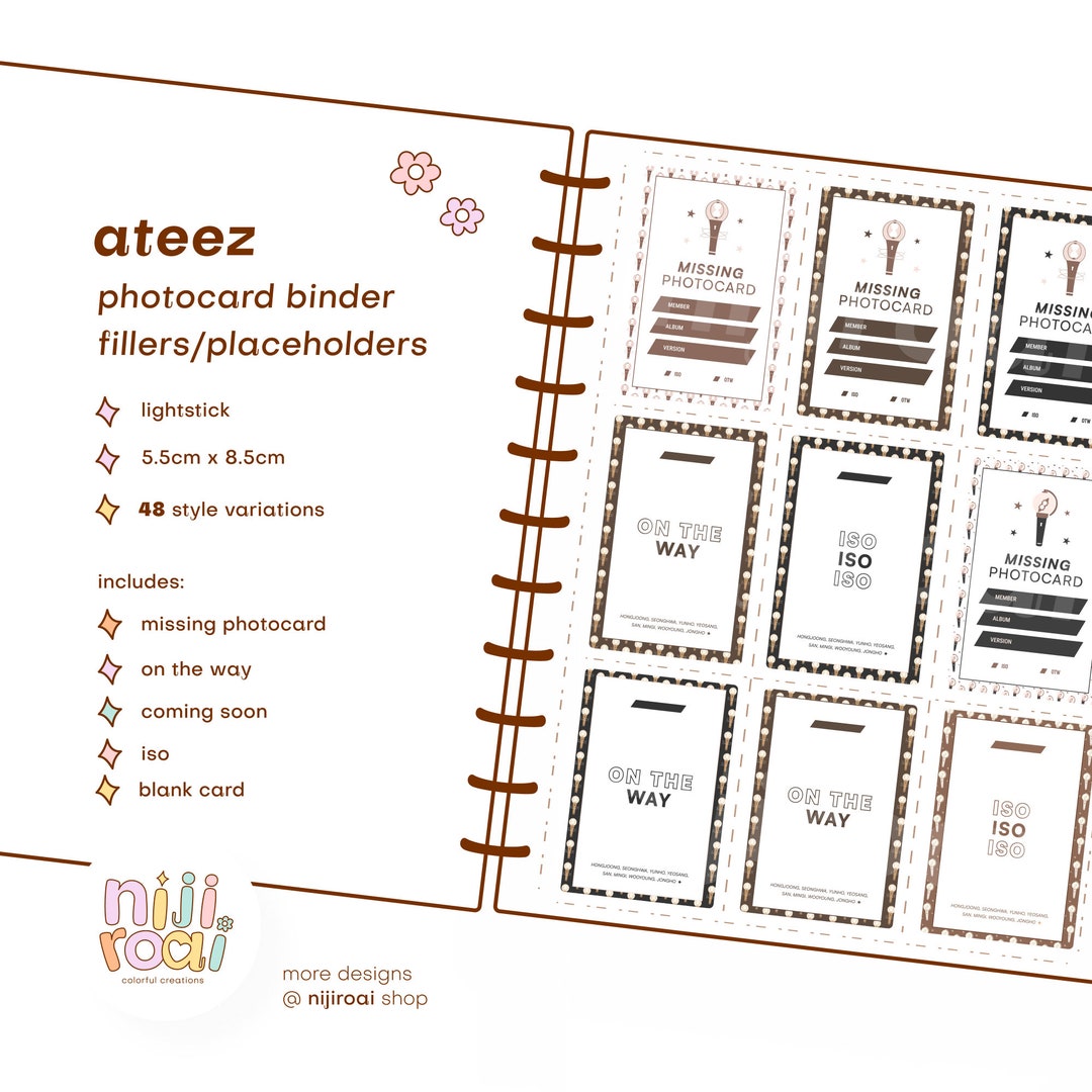 Ateez Photocard Binder Fillers | Placeholders KPOP Design Set - 48 ...