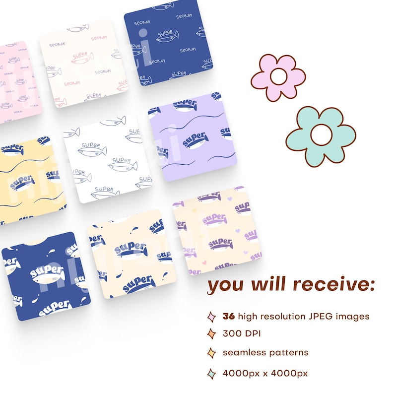 BTS Jin Supertuna Digital Patterns PNG Scrapbook Digital Paper File ...