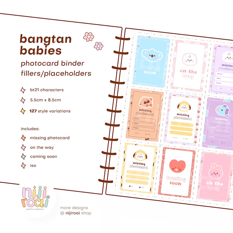 BTS Bangtan Photocard Binder Fillers Placeholders KPOP Design Set 127 ...