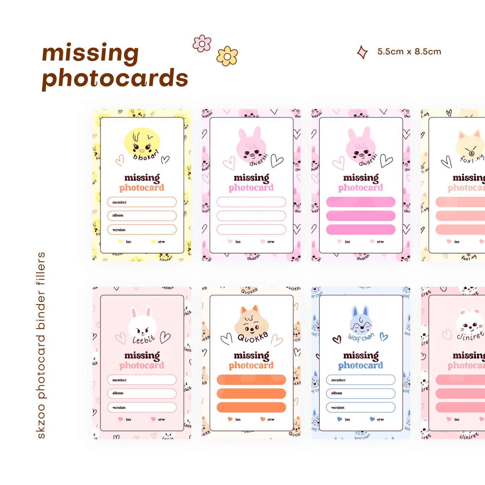 Stray Kids Skzoo Kpop PC Binder Cute Filler Missing Photocard Binder ...