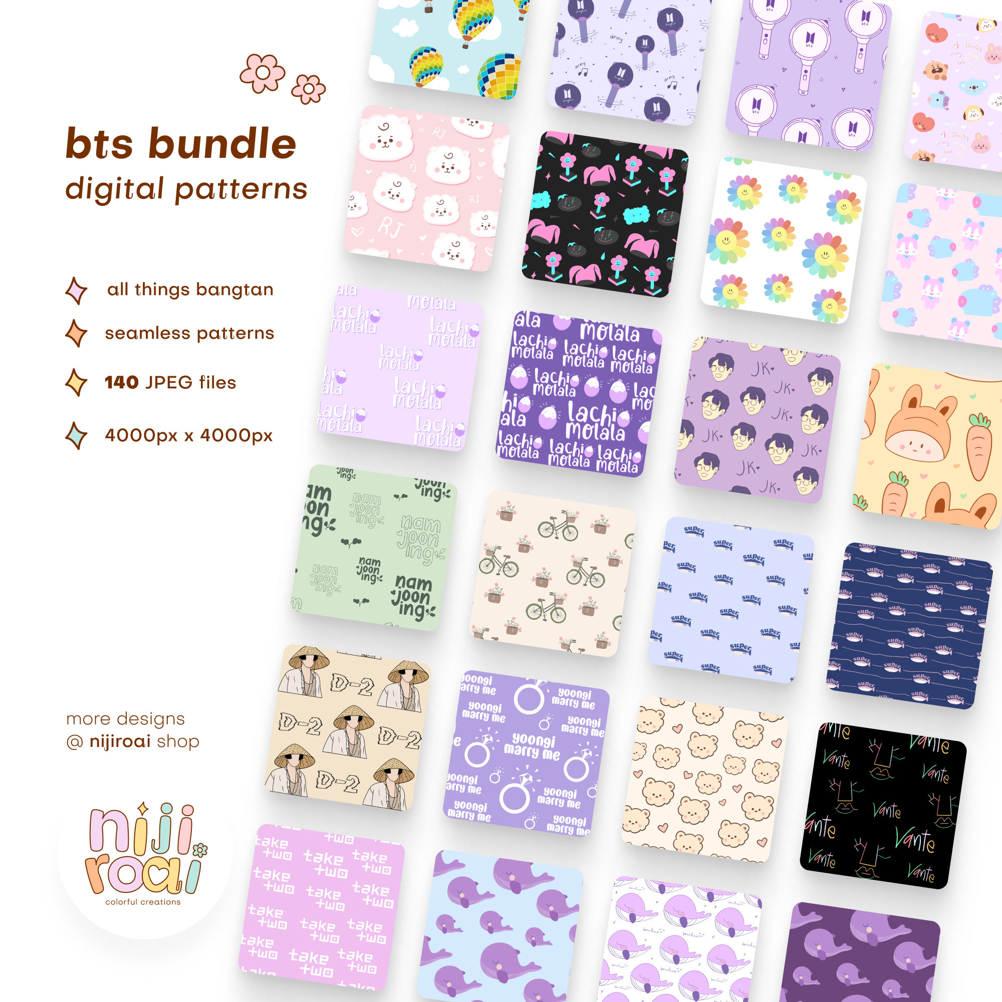 BTS Bundle Kpop Digital Patterns, Wallpaper Pack - Etsy