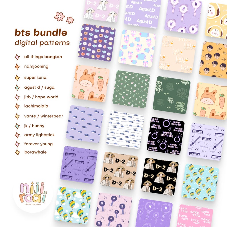 BTS Bundle Kpop Digital Patterns, Wallpaper Pack - Etsy