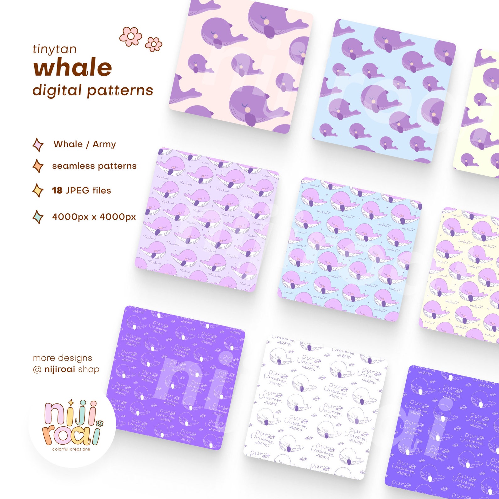 BTS Tiny Tan Army Purple Whale Digital Patterns Wallpaper, Kpop ...