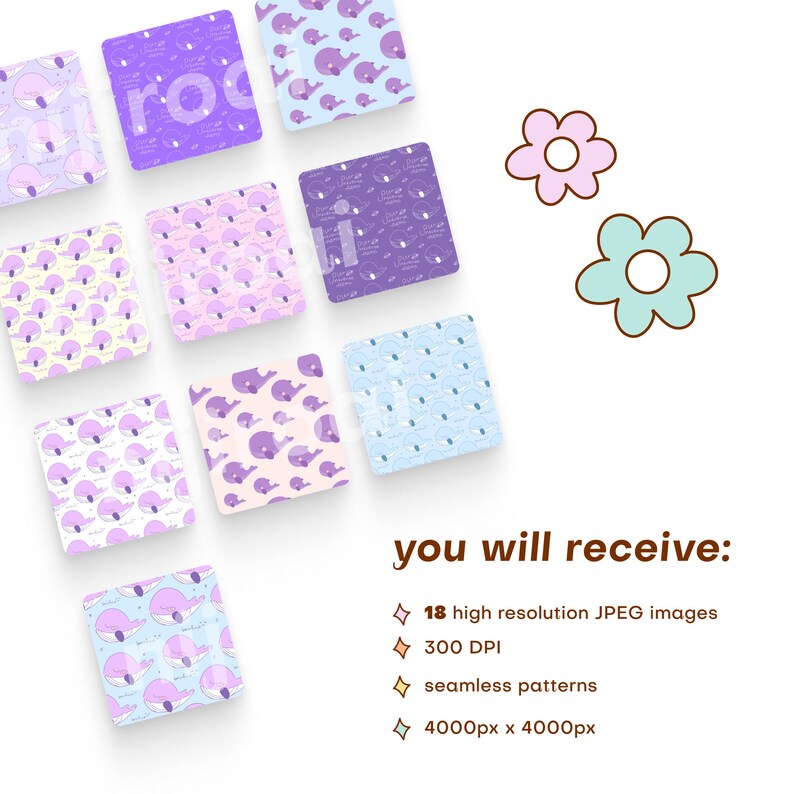 BTS Tiny Tan Army Purple Whale Digital Patterns Wallpaper, Kpop ...