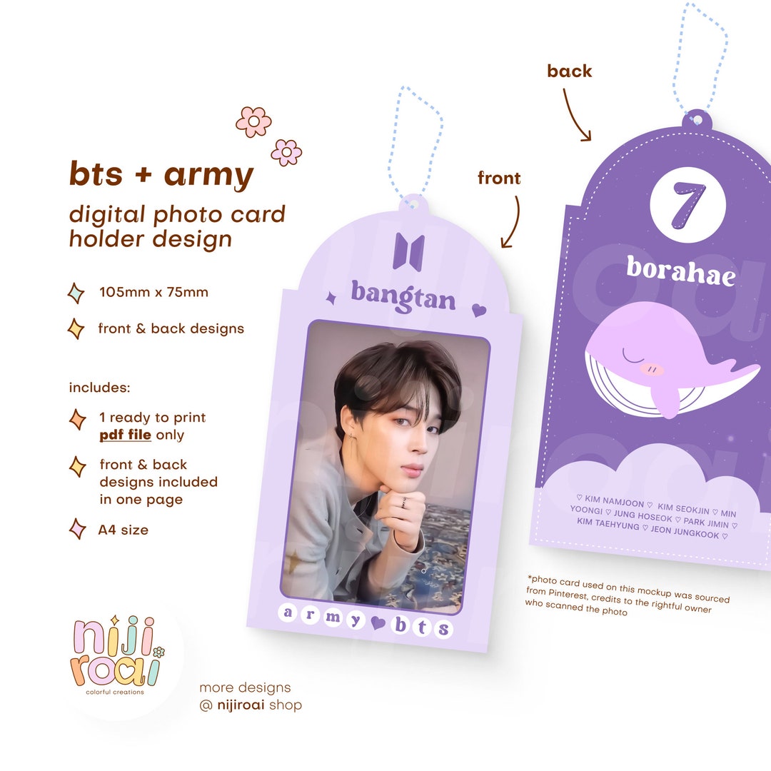 Plantilla de soporte para tarjetas fotográficas BTS, imprimible, personalizada, para ...