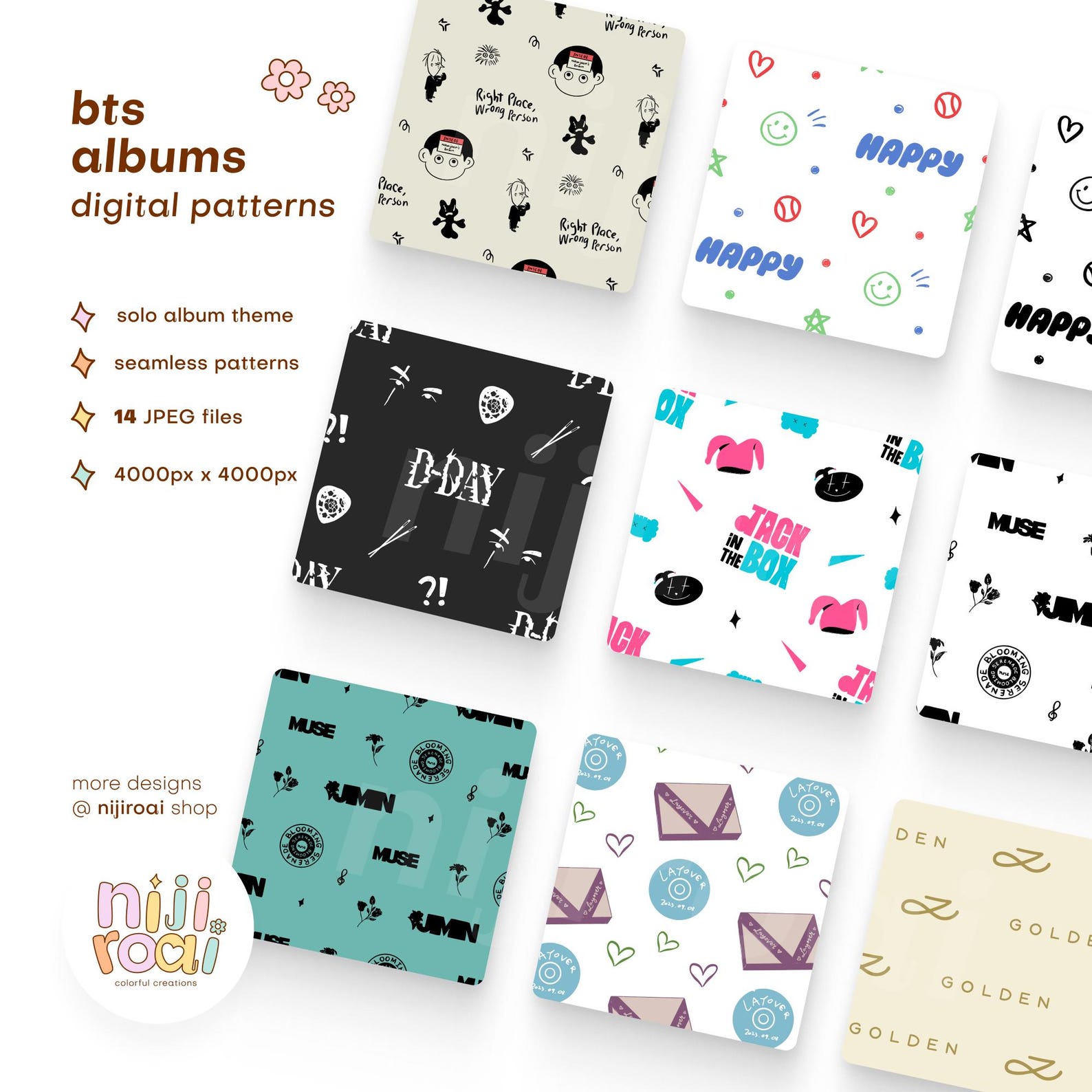 BTS Bundle Album Cover Art Digital Pattern Wallpaper Pack Digital Paper ...