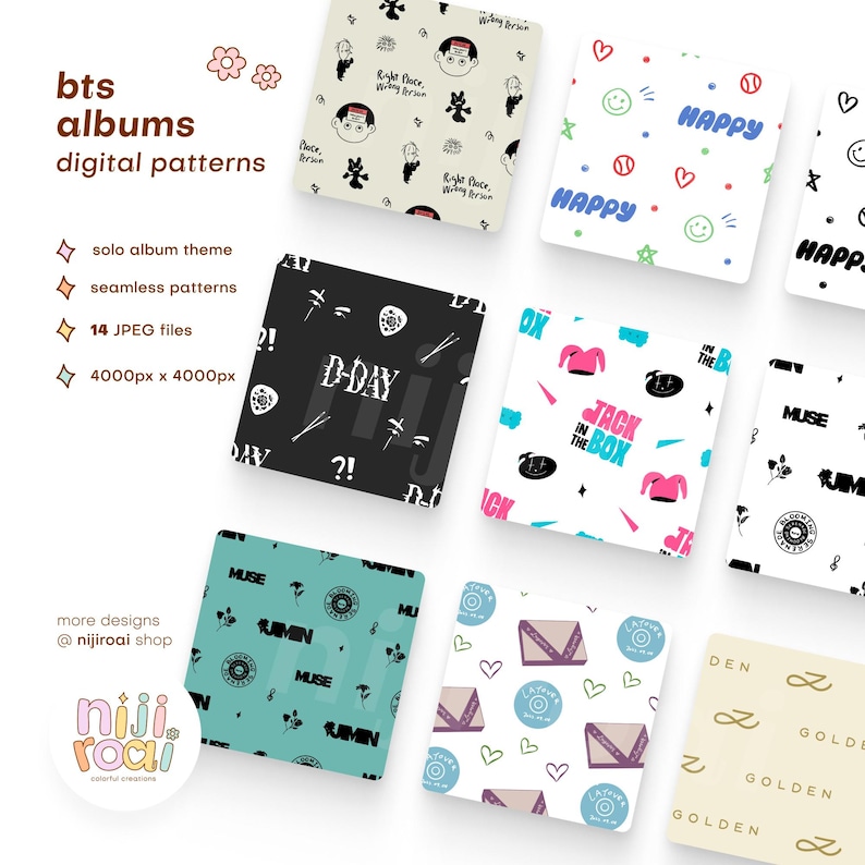BTS Bundle Album Cover Art Digital Pattern Wallpaper Pack Digital Paper ...