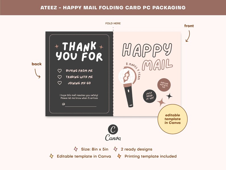 Kpop Ateez Happy Mail Printable Photocard Packaging Envelope Editable ...