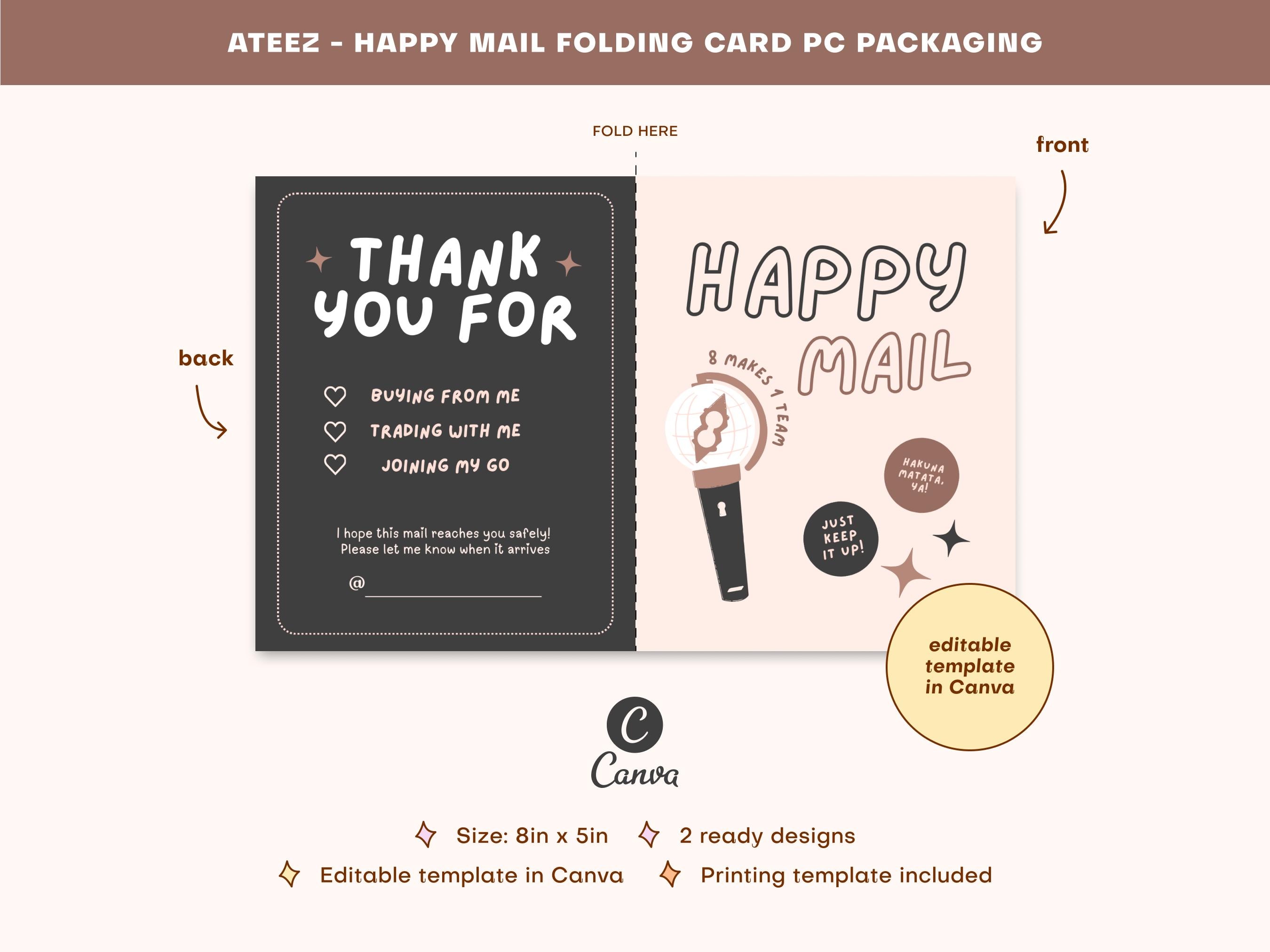 Kpop Ateez Happy Mail Printable Photocard Packaging Envelope Editable ...
