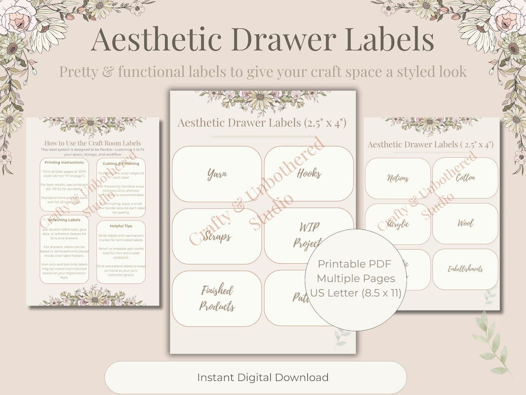 Boho Aesthetic Drawer Labels | Stylish Printable Crochet Storage Labels ...
