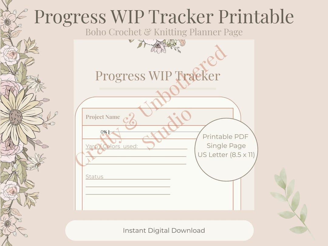 Crochet Knitting Project Tracker | Boho Craft Organizer (digital ...