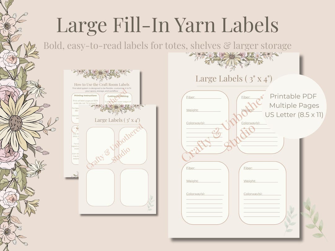 Large Boho Fill-in Crochet Labels | Printable Craft Room Yarn Storage ...