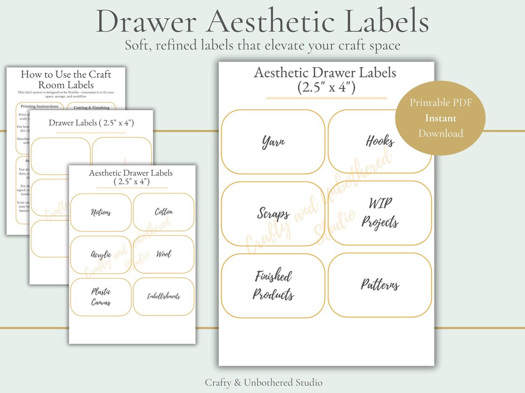 Craft Room Drawer Labels | Minimalist Organization (printable PDF) - Etsy