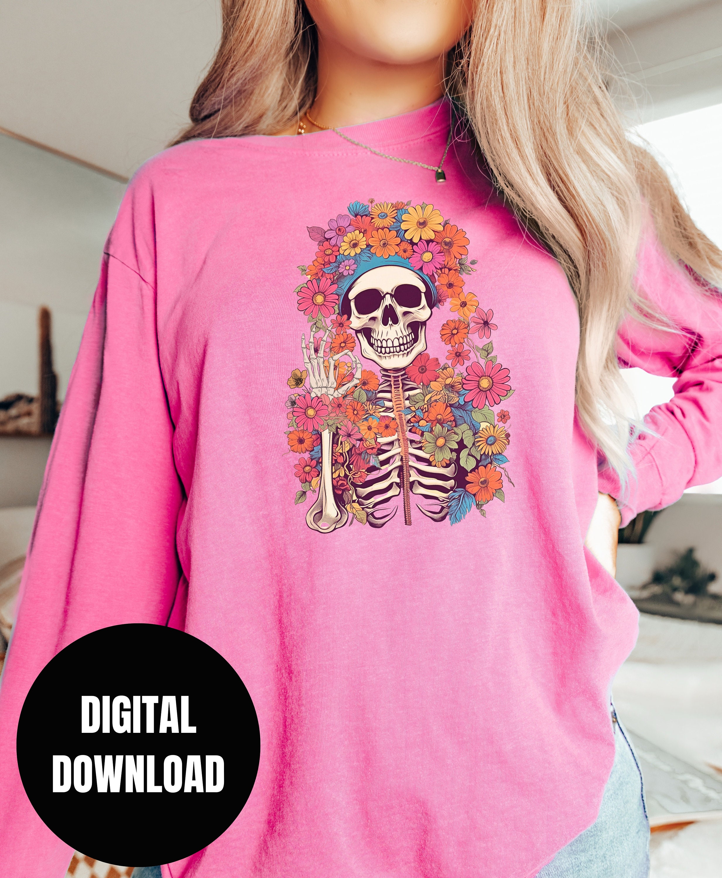 Hippie Skeleton PNG Retro Skull Flower Power Bride Skeleton - Etsy
