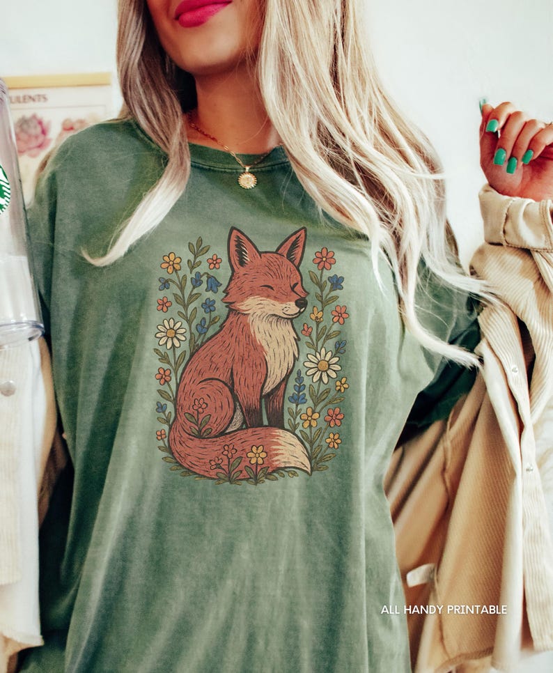 Folklore Fox Floral PNG, Vintage Cottagecore, Forestcore, Fox Lover ...