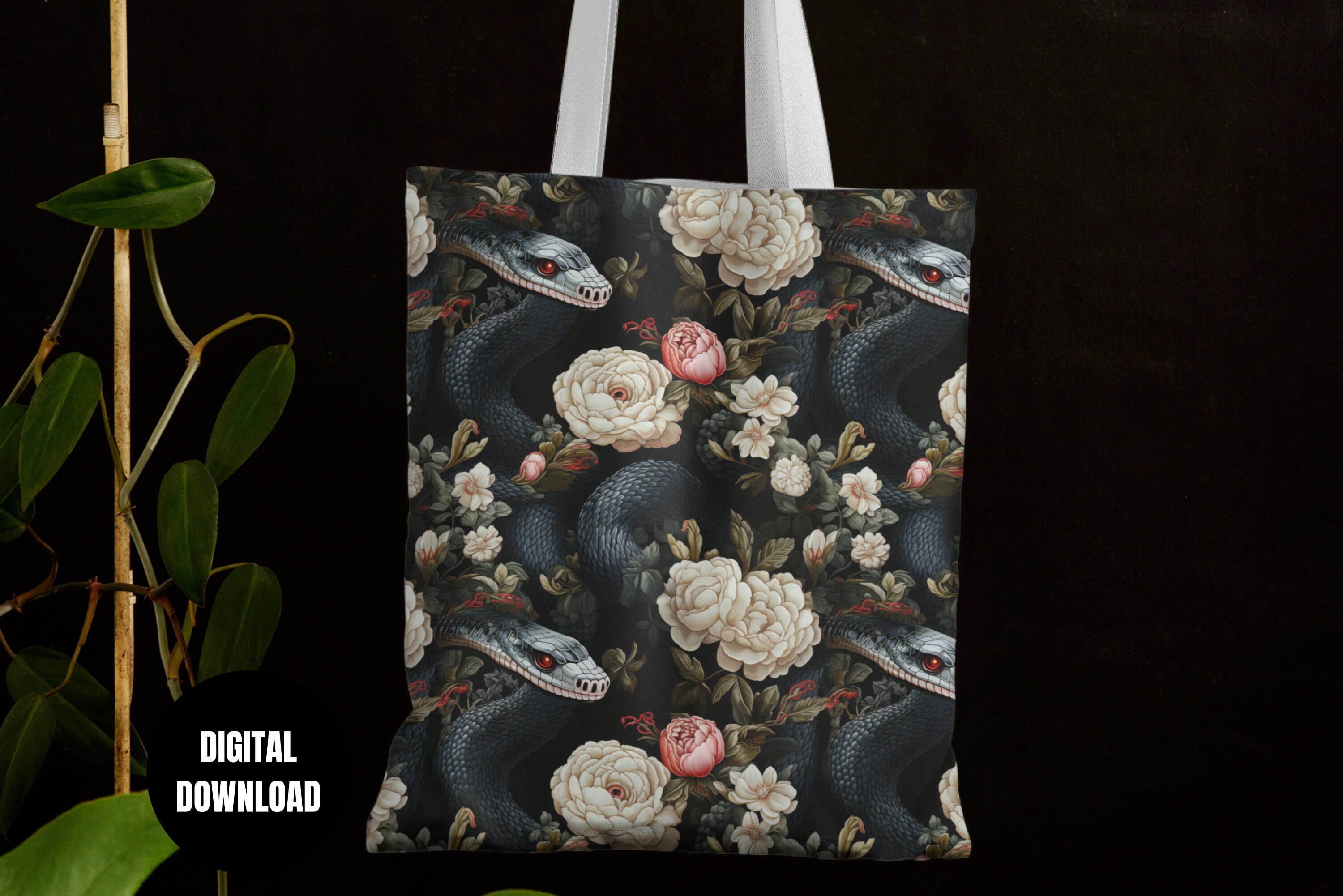 Snake Floral Goth Seamless Pattern JPG, Aesthetic Gothic Flowers ...