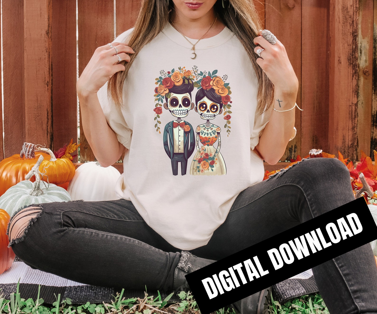 Sugar Skull Bride and Groom Skeleton PNG, Funny Wedding Couple ...