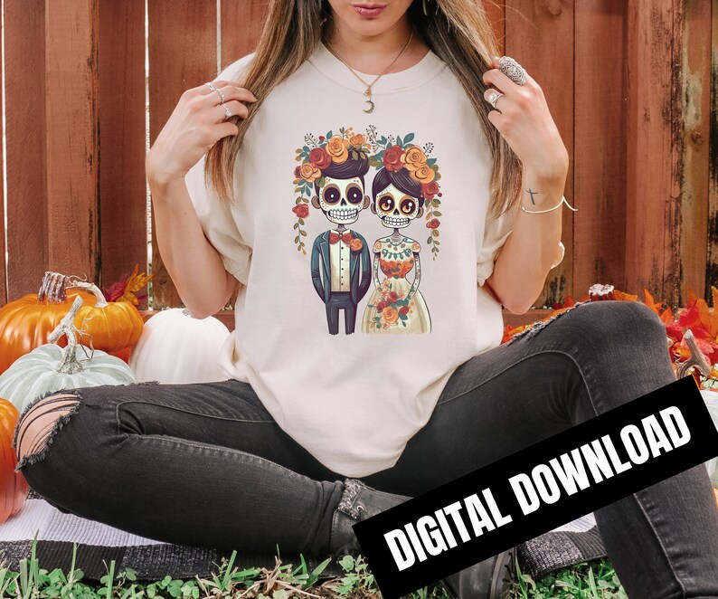 Sugar Skull Bride and Groom Skeleton PNG, Funny Wedding Couple ...