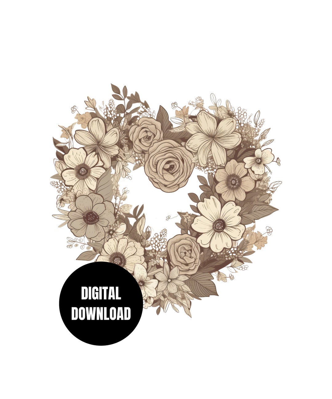 Neutral Tone Flower Wreath PNG, Boho Wreath Clipart, Aesthetic Floral ...