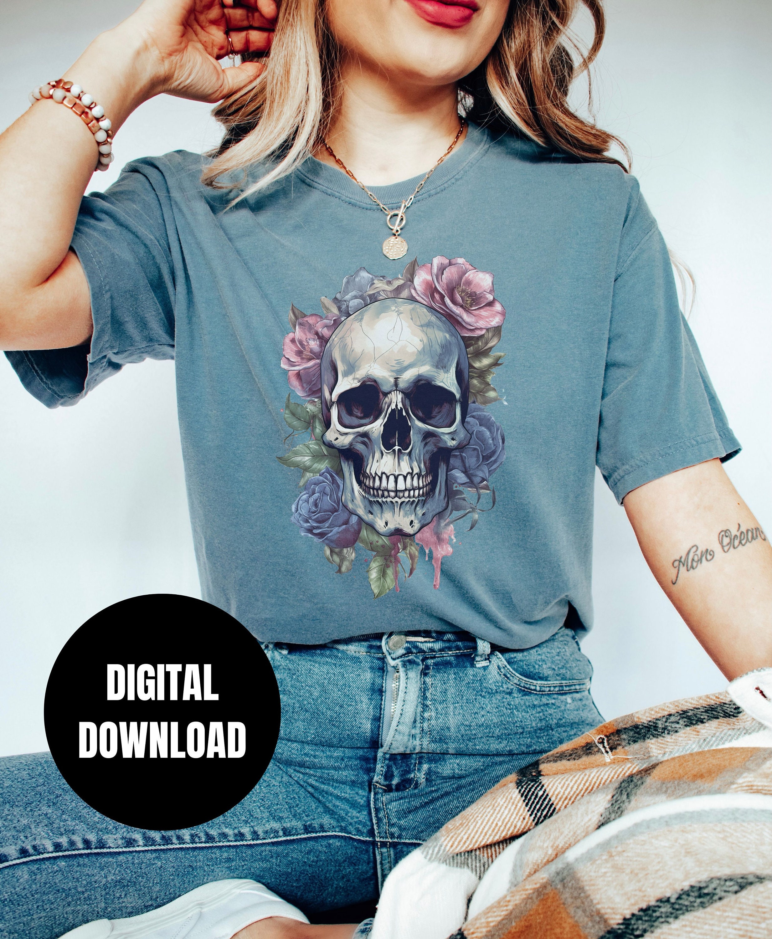 Skull With Bridal Roses PNG, Bride Skull Floral, Skull Sublimation ...
