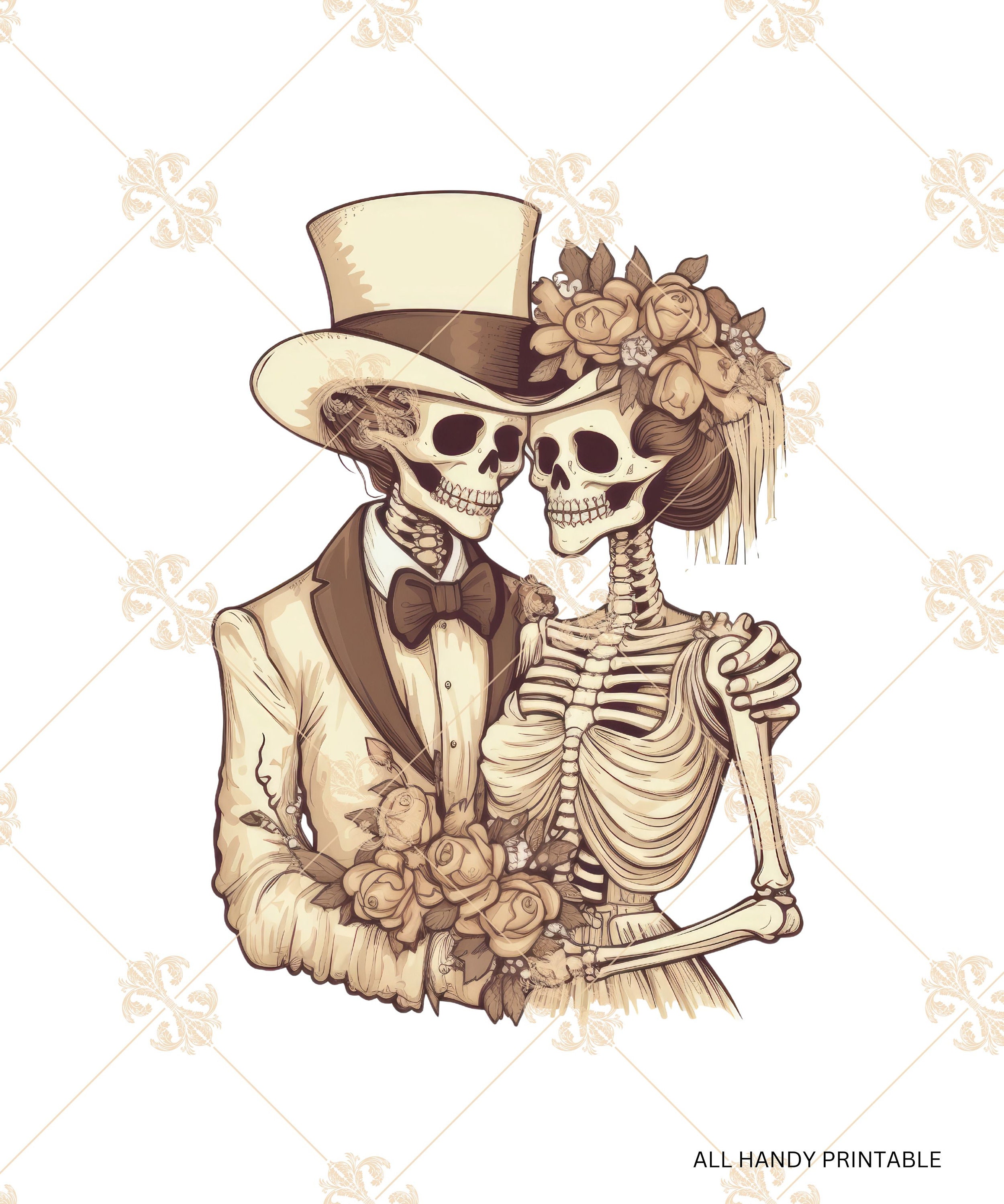Vintage Bride and Groom Skeleton PNG, Retro Wedding Couple Love ...