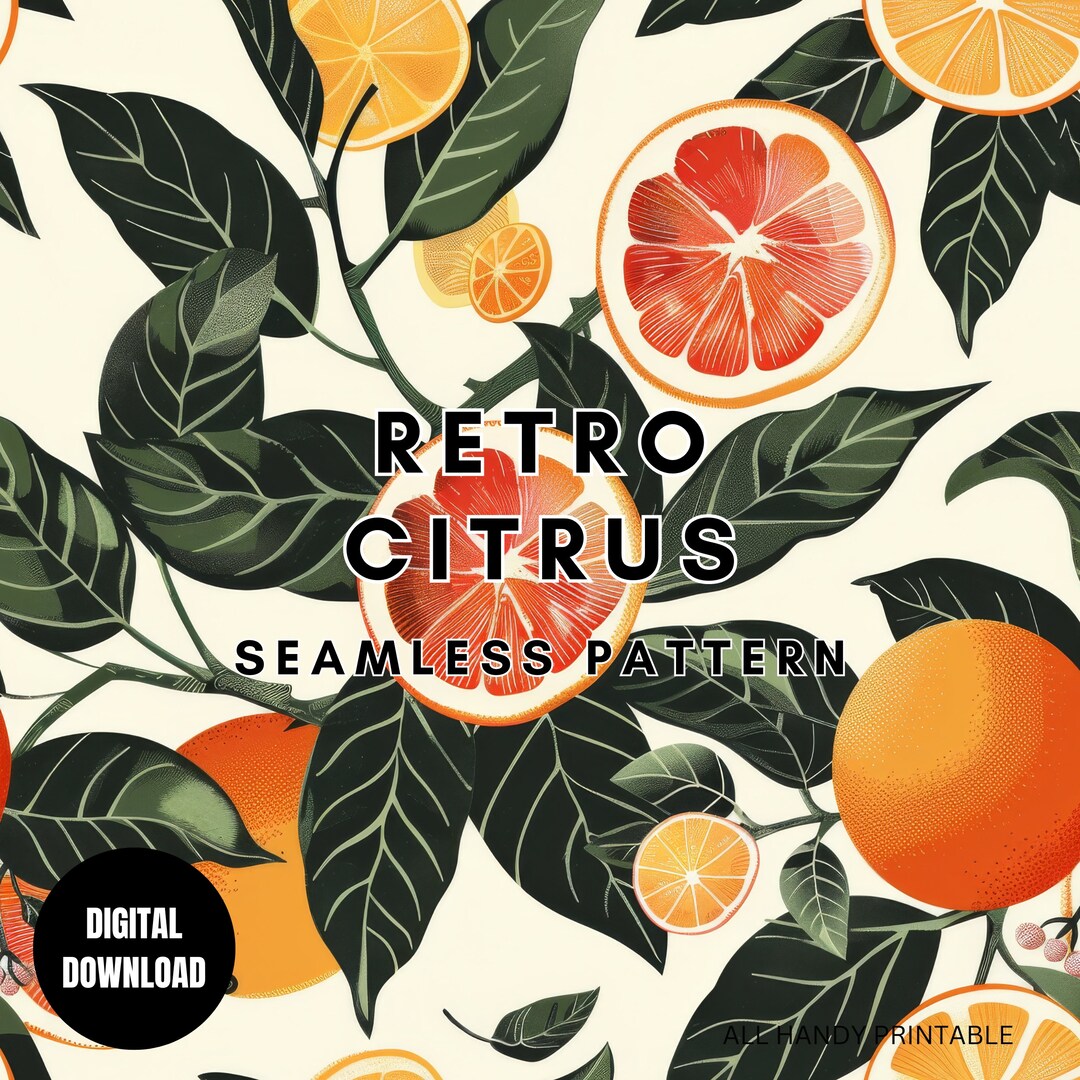 Retro Citrus Seamless Pattern JPG, Tropical Cottagecore Summer Fruit ...