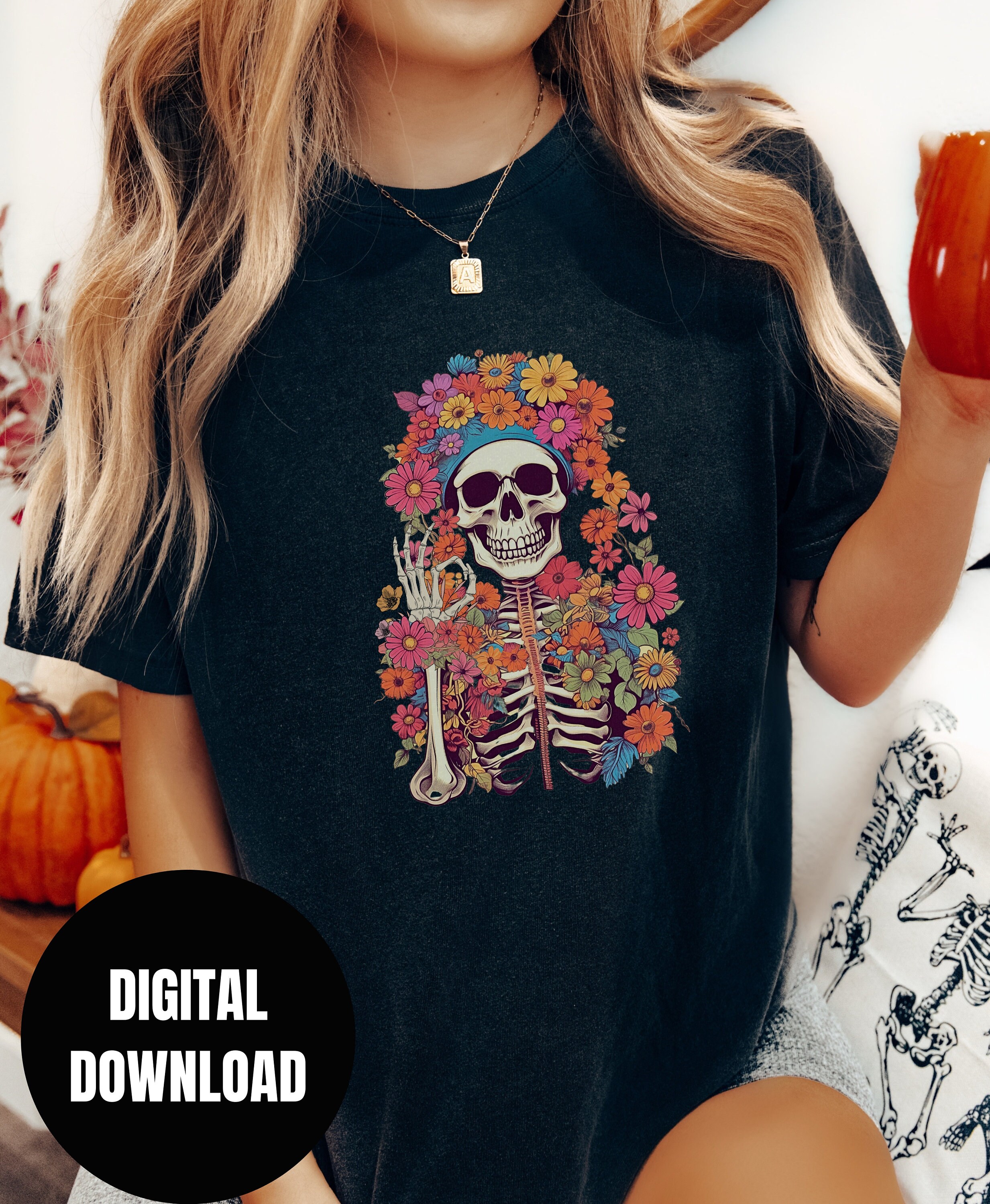 Hippie Skeleton PNG Retro Skull Flower Power Bride Skeleton - Etsy