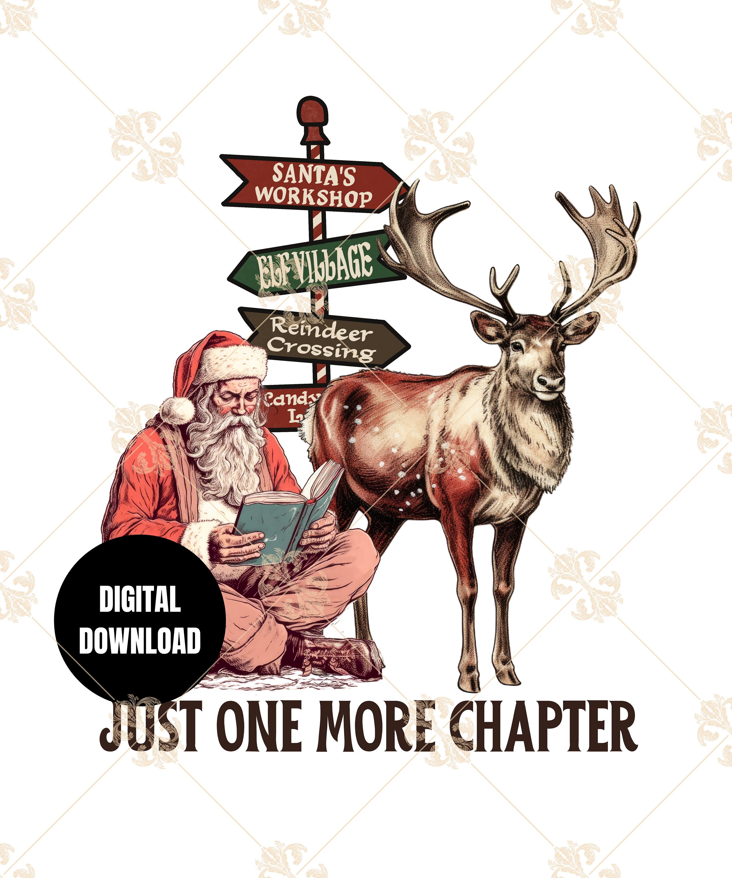 Funny Retro Santa Book Lover PNG Bookworm Christmas Bookish - Etsy