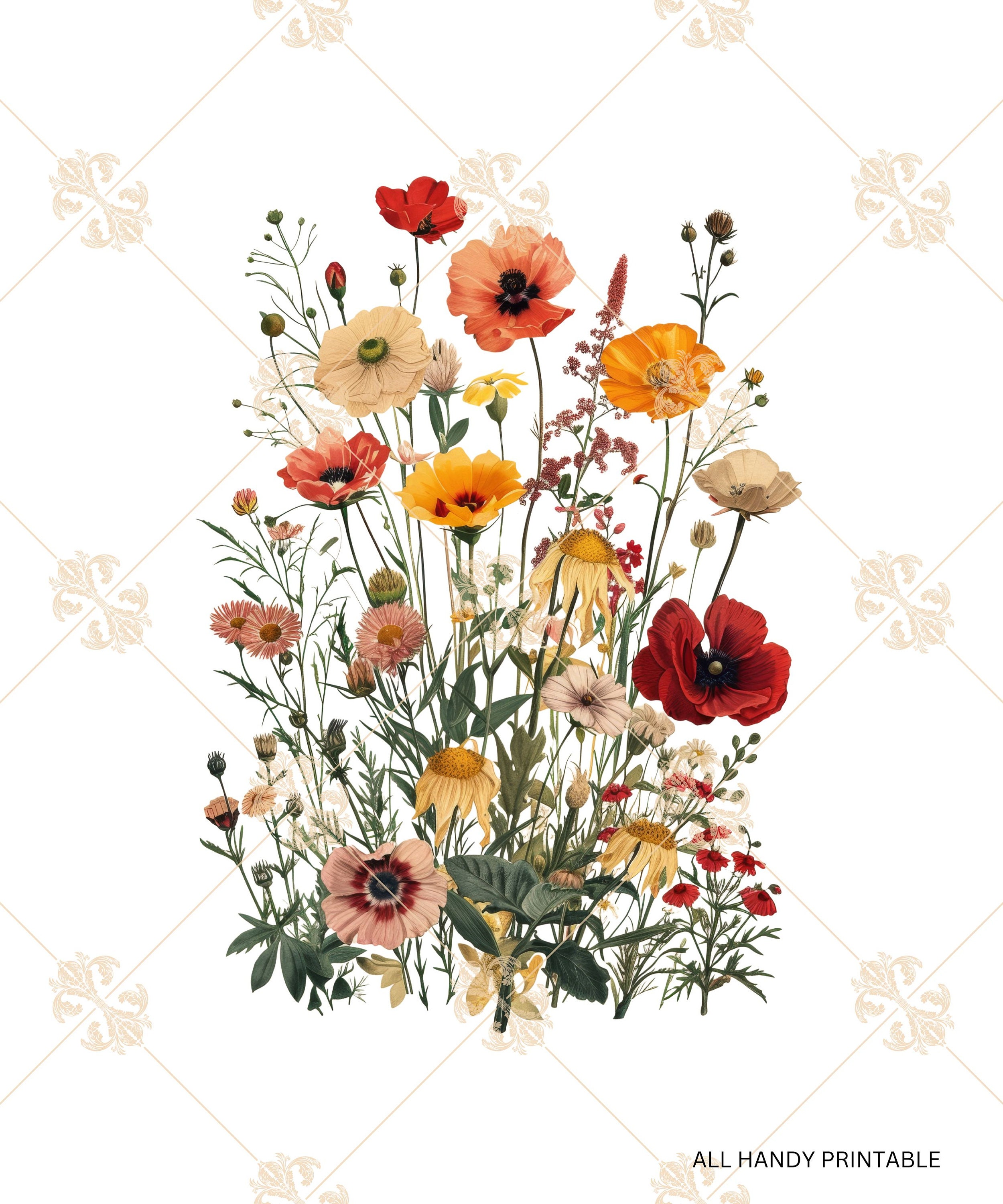 Retro Wildflowers PNG, Vintage Boho Wild Flower, Cottagecore Botanical ...