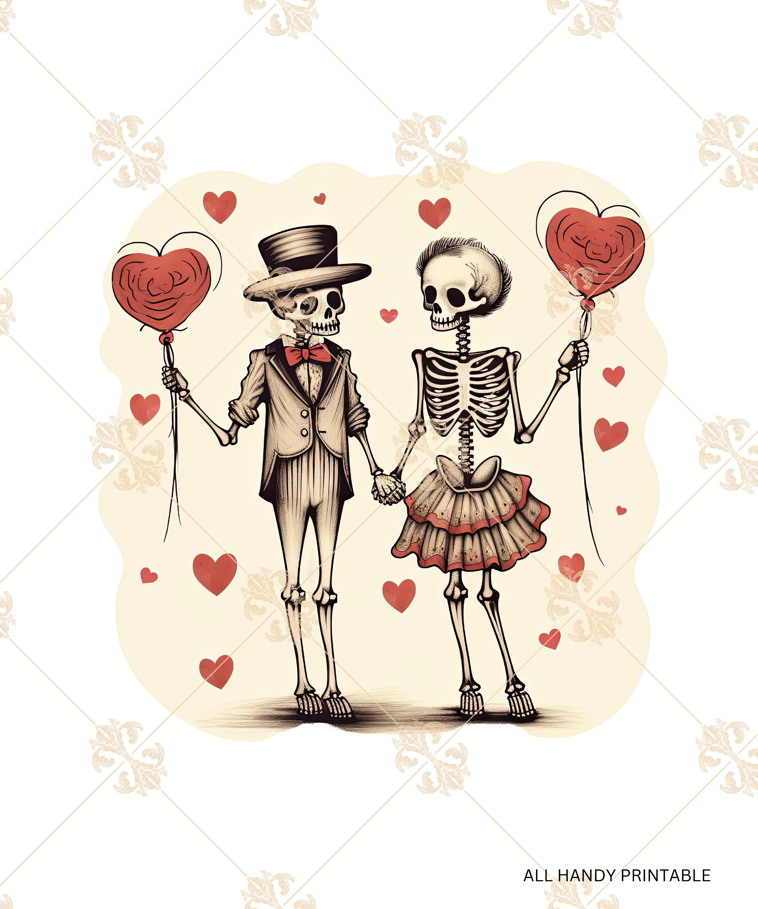 Valentine Skeleton Hearts PNG, Cute Skeleton Couple, Love Sublimation ...