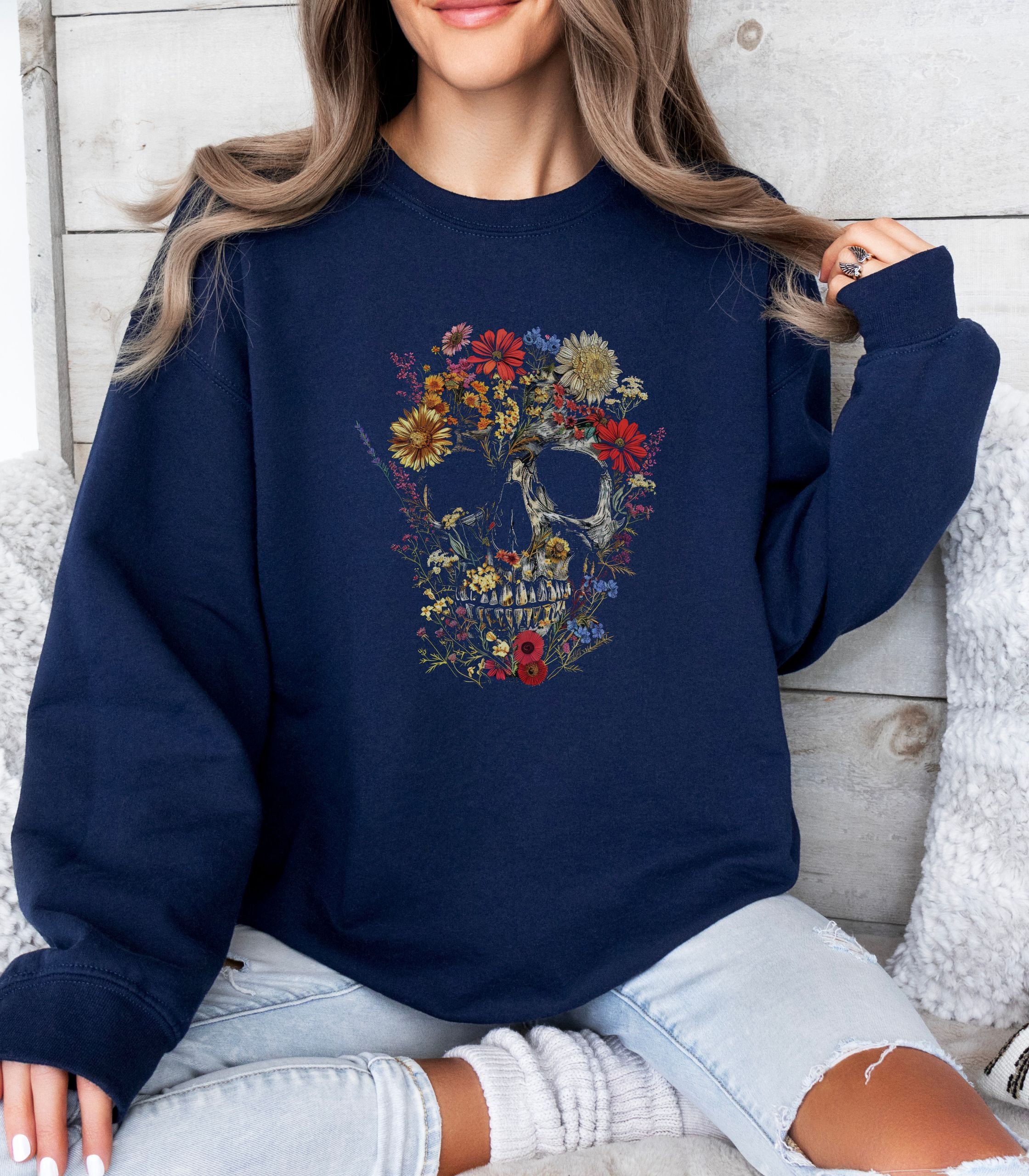 Floral Skull PNG, Bloom Skull Skeleton, Wildflower Sugar Skull, Day of ...